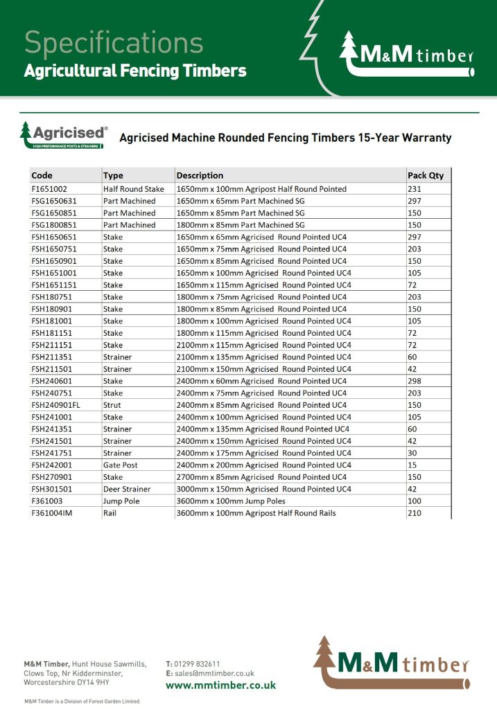 Agricultural Fencing Timbers - Specification Flyer 2025 - M&M Timber